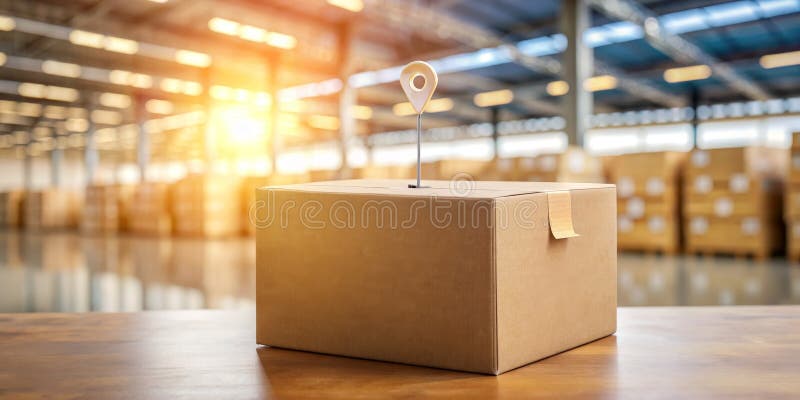 A Cardboard Box with Location Pin in Warehouse, Delivery, Shipping ...