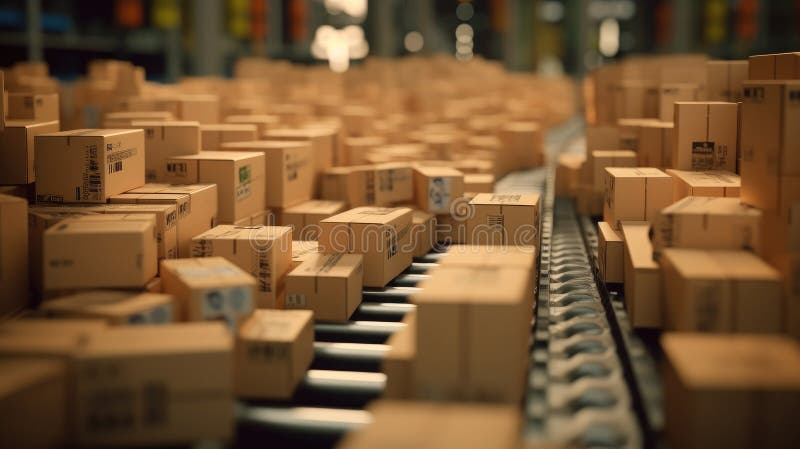 Cardboard Box at Logistics Factory S Conveyor Belt Stock Illustration ...