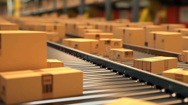 Cardboard Box at Logistics Factory S Conveyor Belt Stock Illustration ...