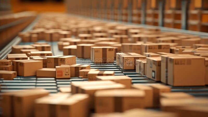 Cardboard Box at Logistics Factory S Conveyor Belt Stock Illustration ...