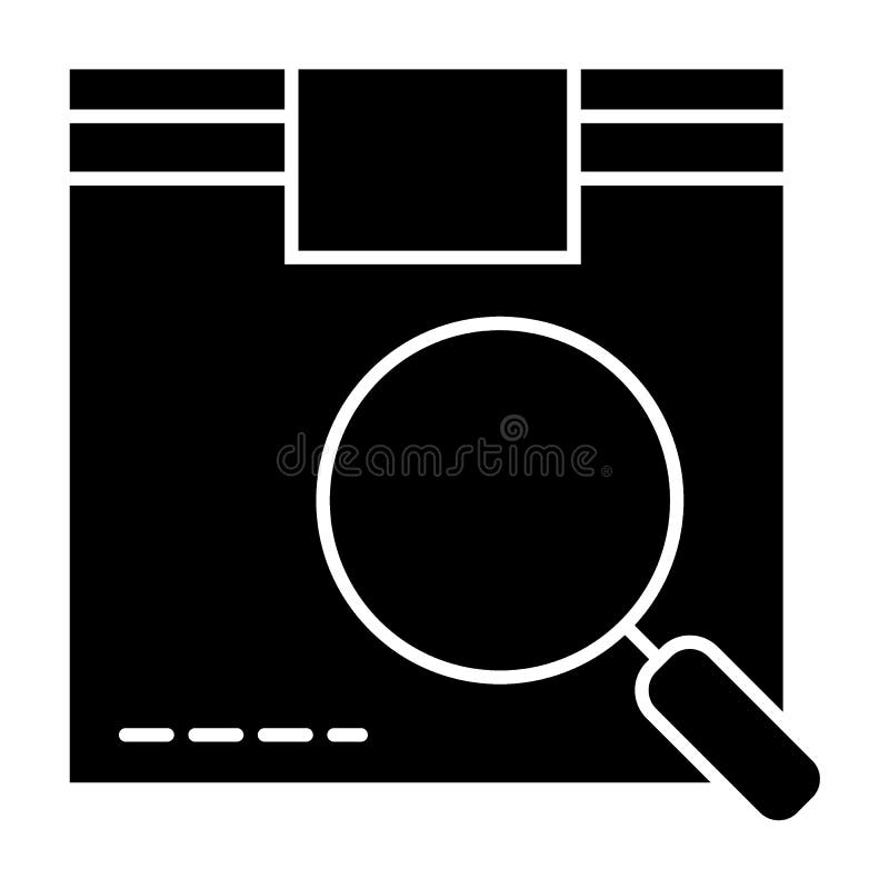 Cardboard Box and Magnifying Glass Solid Icon. Package Box and Lens ...