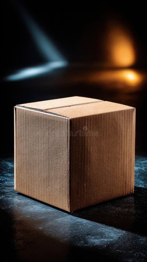 Cardboard Box Mockup on Dark Dramatic Background with Spotlight Stock ...