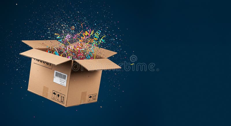 A Cardboard Box with Open Flaps Appears To Float Against a Dark Blue ...