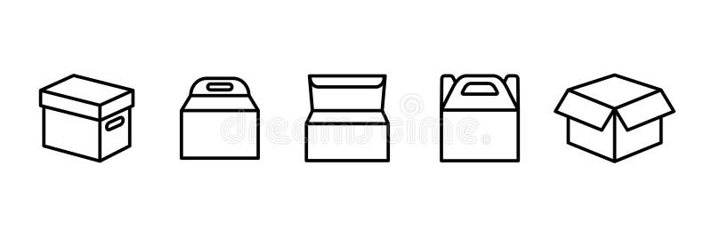 Cardboard Box Outline Icons Set. Different Package Symbol Stock Vector ...