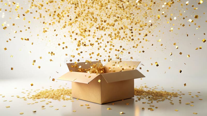 A Cardboard Box Overflowing with Golden Confetti, Symbolizing ...