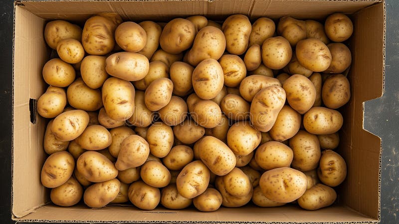 A Large Cardboard Box Filled with Fresh, Unwashed Potatoes Ready for ...