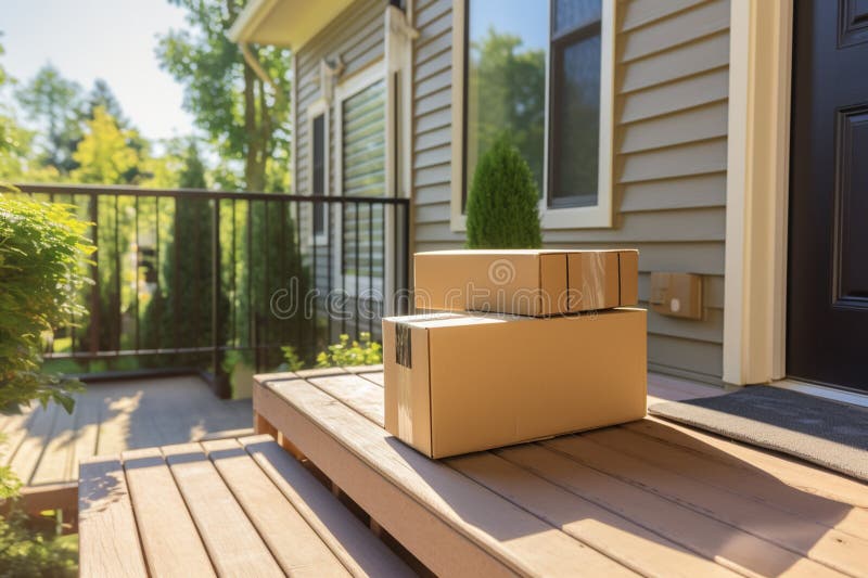 Cardboard Box Package Delivered To the Front Door. Package from the ...