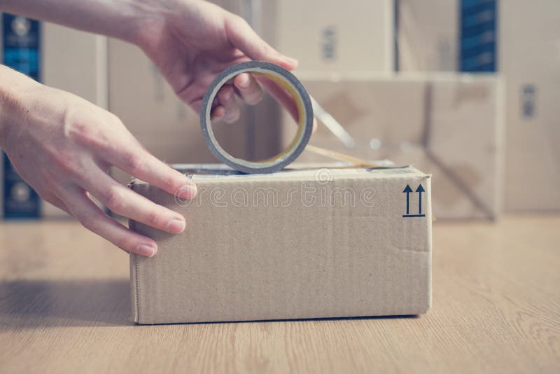 Cardboard Box Package, Shipping Concept: Preparing a Parcel for ...