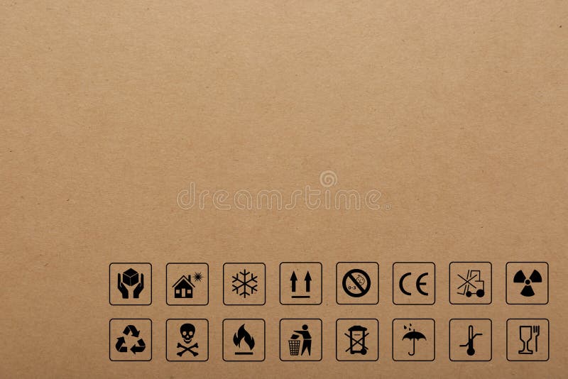 Cardboard Box with Packaging Symbols As Background Stock Image - Image ...
