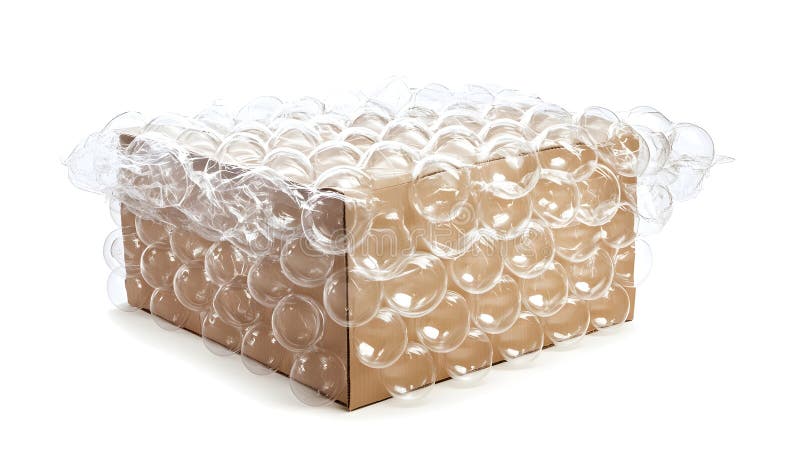 Cardboard Box Packed in Bubble Wrap Isolated on White Stock Photo ...