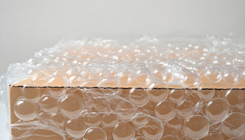 Cardboard Box Packed in Bubble Wrap Isolated on White Stock Image - Image of safety, sealed ...