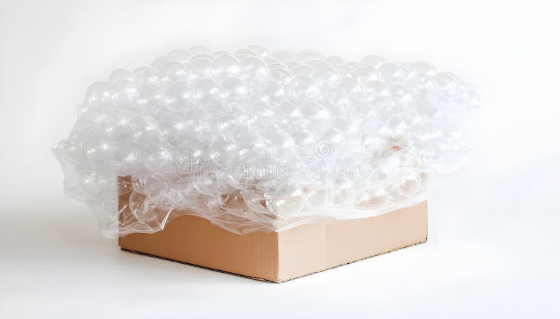 Cardboard Box Packed in Bubble Wrap Isolated on White Stock Photo ...