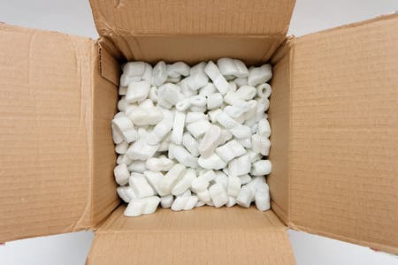 A Cardboard Box with Packing Foam Pellets Stock Photo - Image of cross ...