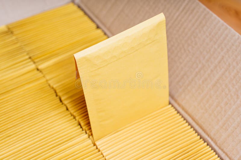 Cardboard Box with Padded Envelopes Stock Photo - Image of inspection ...