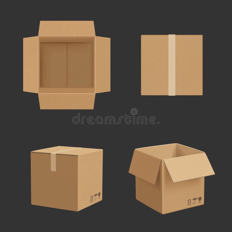 Cardboard Box. Paper Box Different Point Views Transporting Package ...