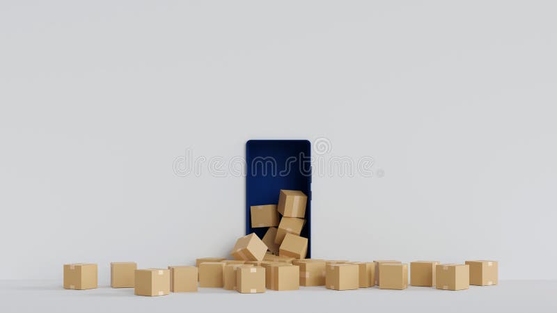 Cardboard Box Parcel Overflow from Smartphone Display, Online Delivery ...