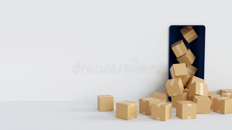 Cardboard Box Parcel Overflow from Smartphone Display, Online Delivery ...