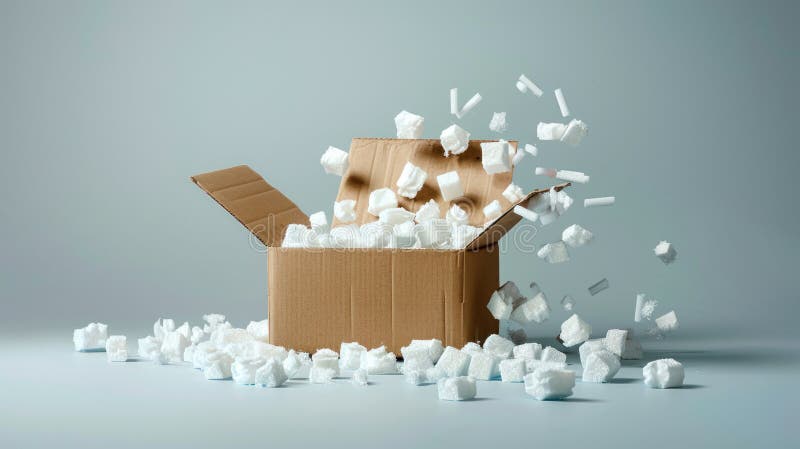 A Cardboard Box Partially Opened with Packing Materials Stock ...