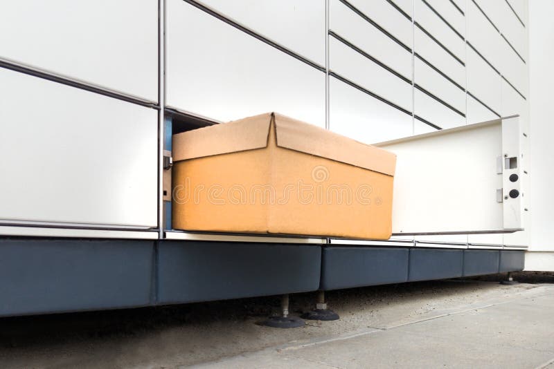 Cardboard Box Partially Pulled from Parcel Locker Stock Illustration ...