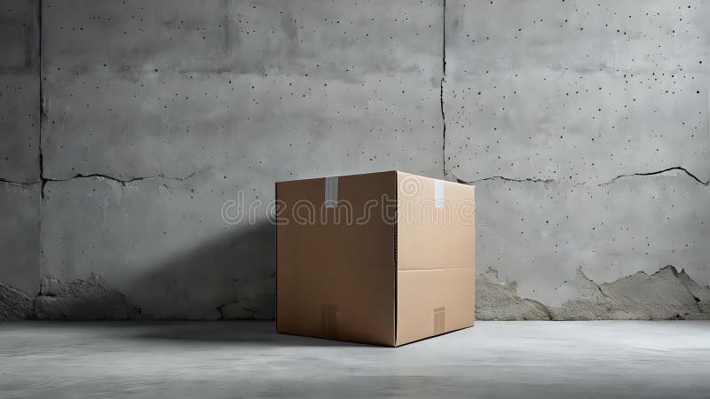 Cardboard Box Placed Against a Rough Concrete Wall. Simple and ...