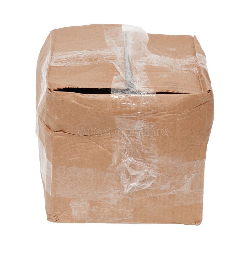 A Cardboard Box with a Plastic Wrap on it Stock Photo - Image of mail ...