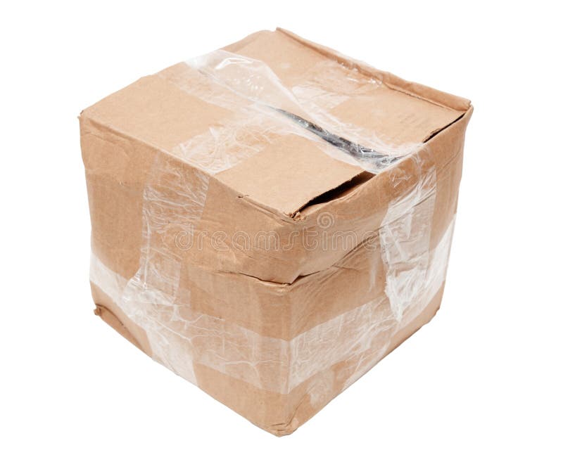 A Cardboard Box with Plastic Wrap on it Stock Photo - Image of post ...
