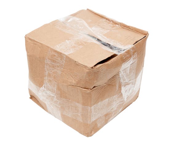 A Cardboard Box with Plastic Wrap on it Stock Photo - Image of post ...