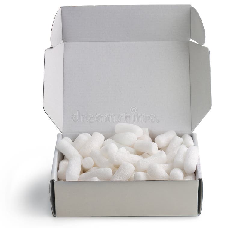 Cardboard Box with Polystyrene Chips Stock Image - Image of goods, open ...