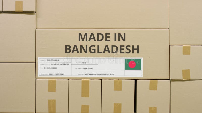 Cardboard Box with Printed MADE in BANGLADESH Text among Other Boxes ...