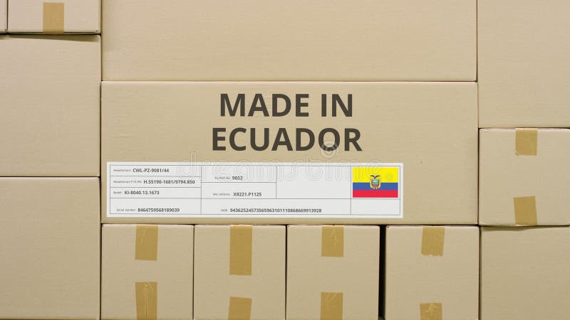 Cardboard Box with Printed MADE in ECUADOR Text among Other Boxes Stock ...