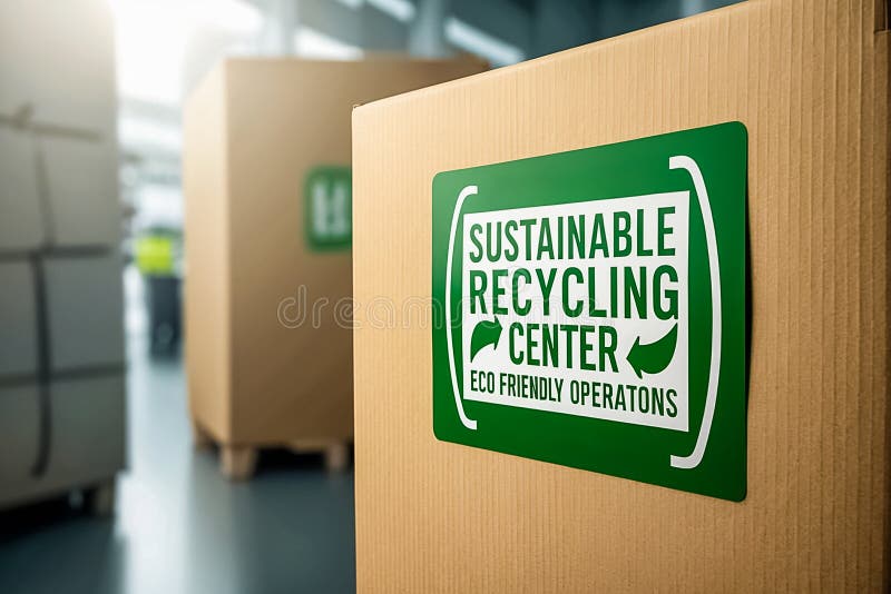Cardboard Box with a Prominent, Rectangular, Green and White Eco Sign ...