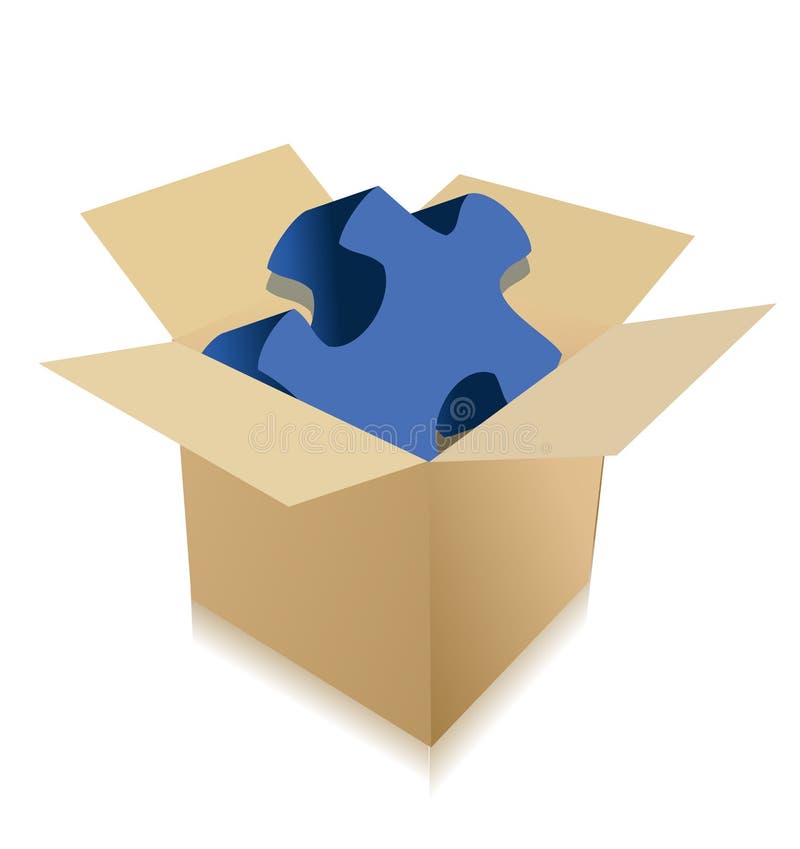 Cardboard box with puzzle stock illustration. Illustration of sign ...
