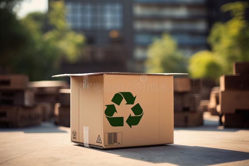 Cardboard Box with Recycle Logo. Ai Generative Stock Illustration ...