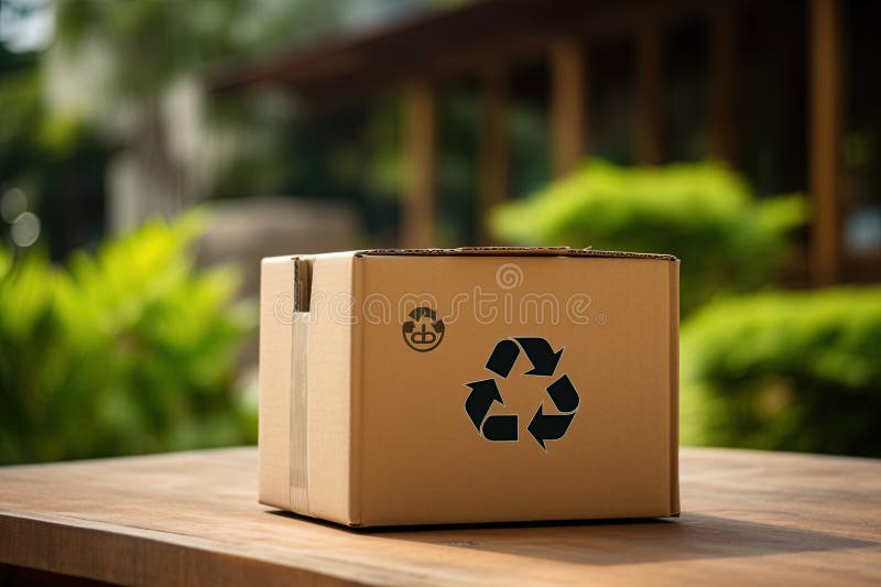 Cardboard Box with Recycle Logo. Ai Generative Stock Illustration ...