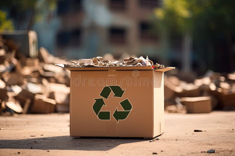 Cardboard Box with Recycle Logo. Ai Generative Stock Illustration ...