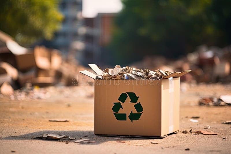Cardboard Box with Recycle Logo. Ai Generative Stock Illustration ...