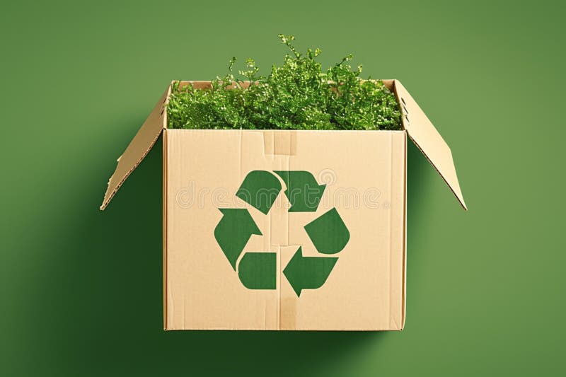 Cardboard Box with Recycling Emblem on Green Backdrop, Sustainable ...