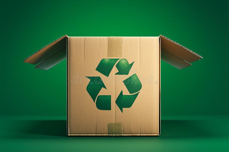 Cardboard Box with Recycling Emblem on Green Backdrop, Sustainable ...