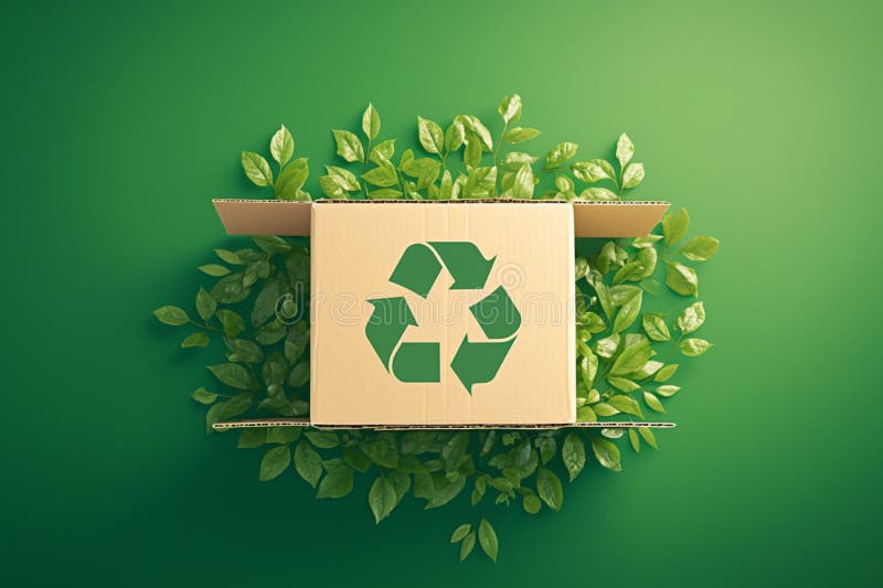 Cardboard Box with Recycling Emblem on Green Backdrop, Sustainable ...