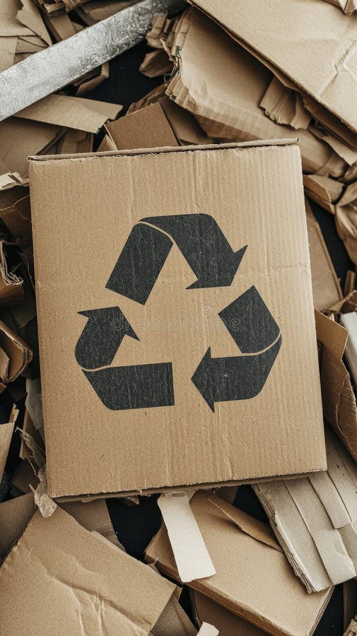 Cardboard Box with Recycling Logo in Paper Scrap Stock Illustration ...