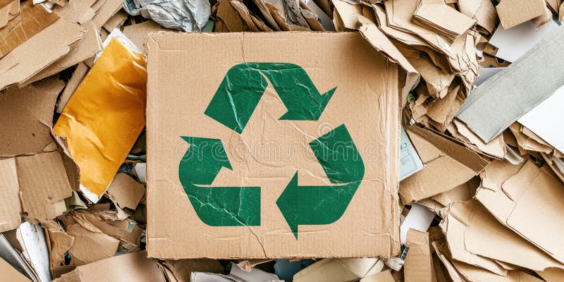 Cardboard Box with Recycling Symbol Surrounded by Mixed Paper and ...