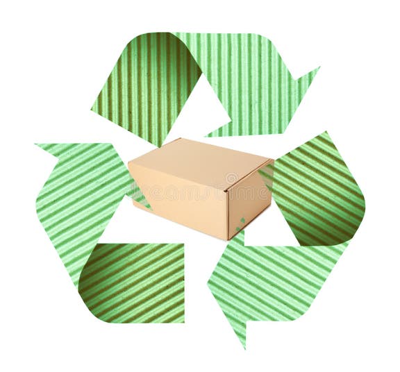 Cardboard Box and Recycling Symbol on White Background Stock Image ...