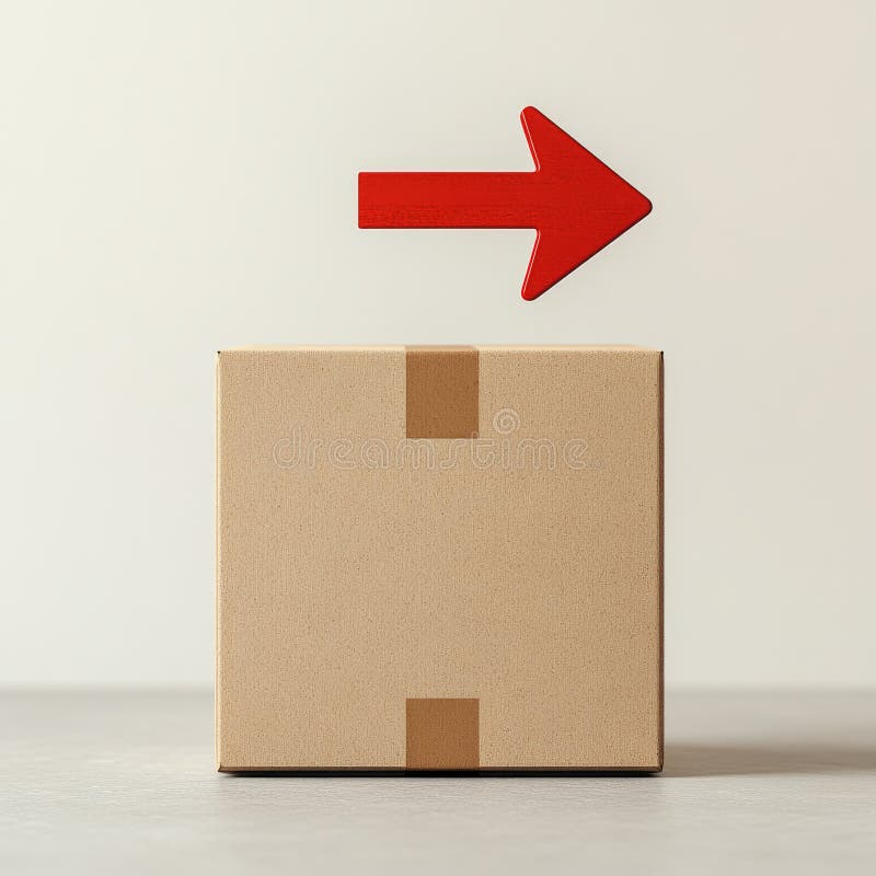 Cardboard Box with Red Arrow Indicating Direction. Stock Image - Image ...