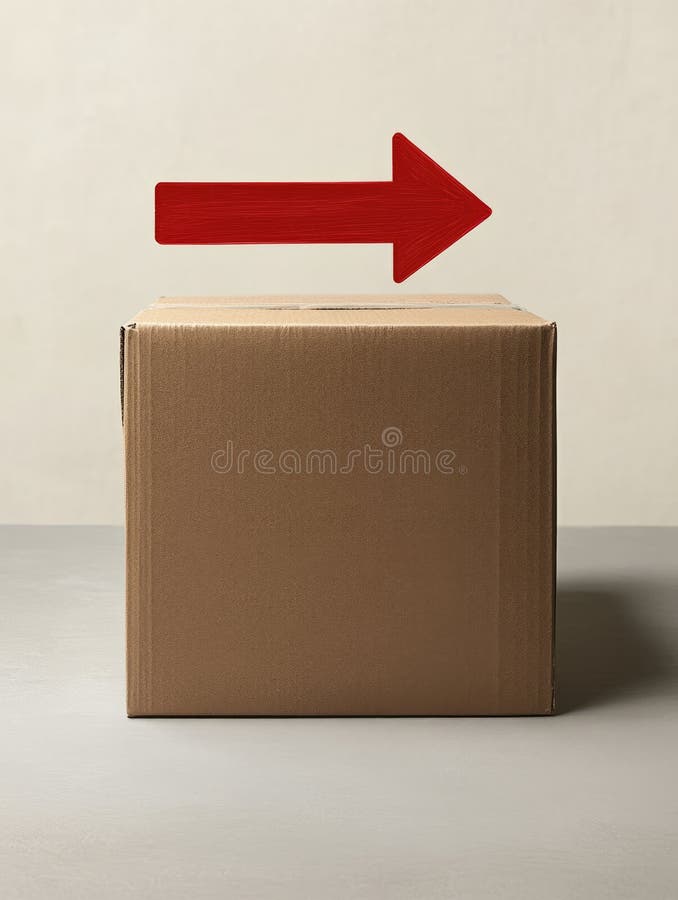 Cardboard Box with Red Arrow Pointing Right. Stock Photo - Image of ...