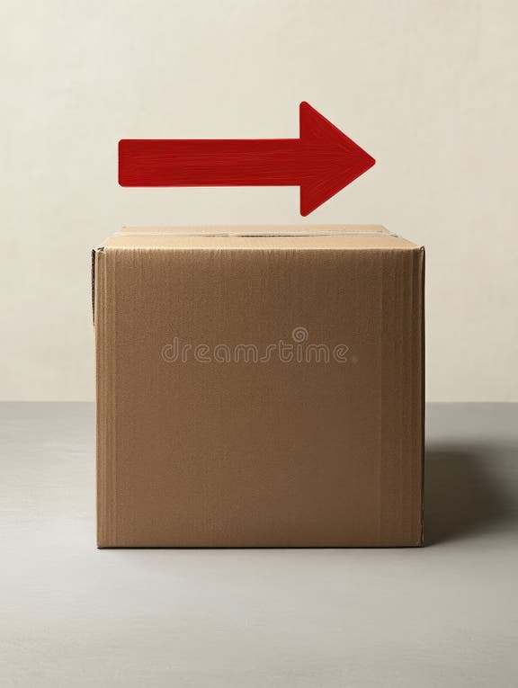 Cardboard Box with Red Arrow Pointing Right. Stock Photo - Image of ...