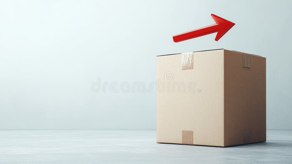 Cardboard Box with Red Arrow Symbolizing Direction and Movement. Stock ...