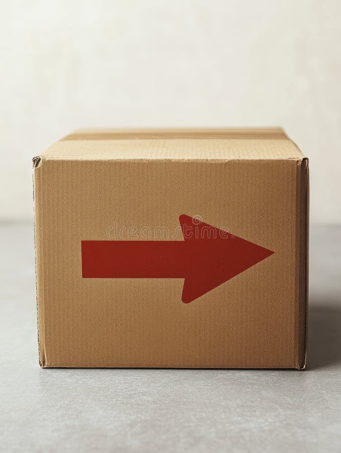 Cardboard Box with Red Arrow, Symbolizing Movement and Direction. Stock ...