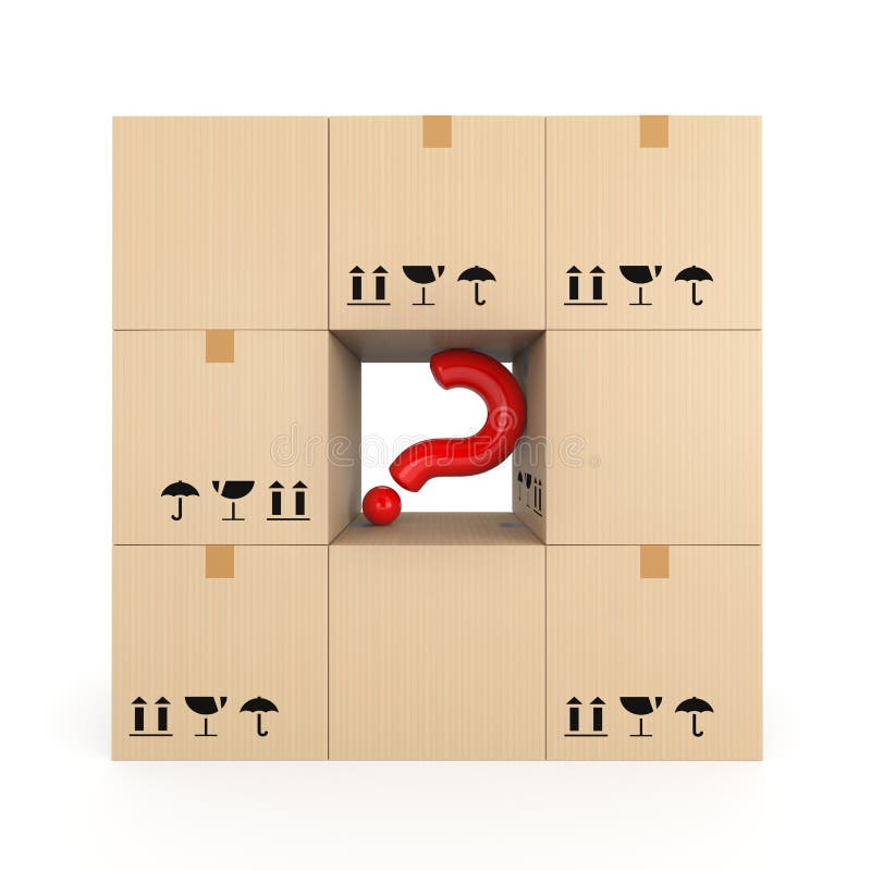 Cardboard Box with Red Question Mark Stock Illustration - Illustration ...