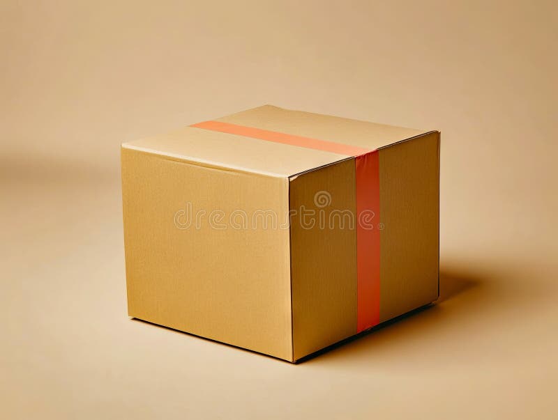 A Cardboard Box with a Red Stripe on it Stock Image - Image of package ...