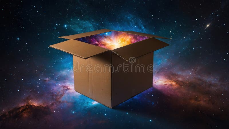 Cardboard Box Revealing a Magical Universe Against a Cosmic Backdrop ...